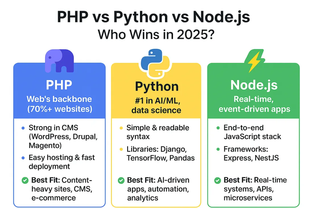 PHP vs Python vs Node.js in 2025: Which One Really Wins?